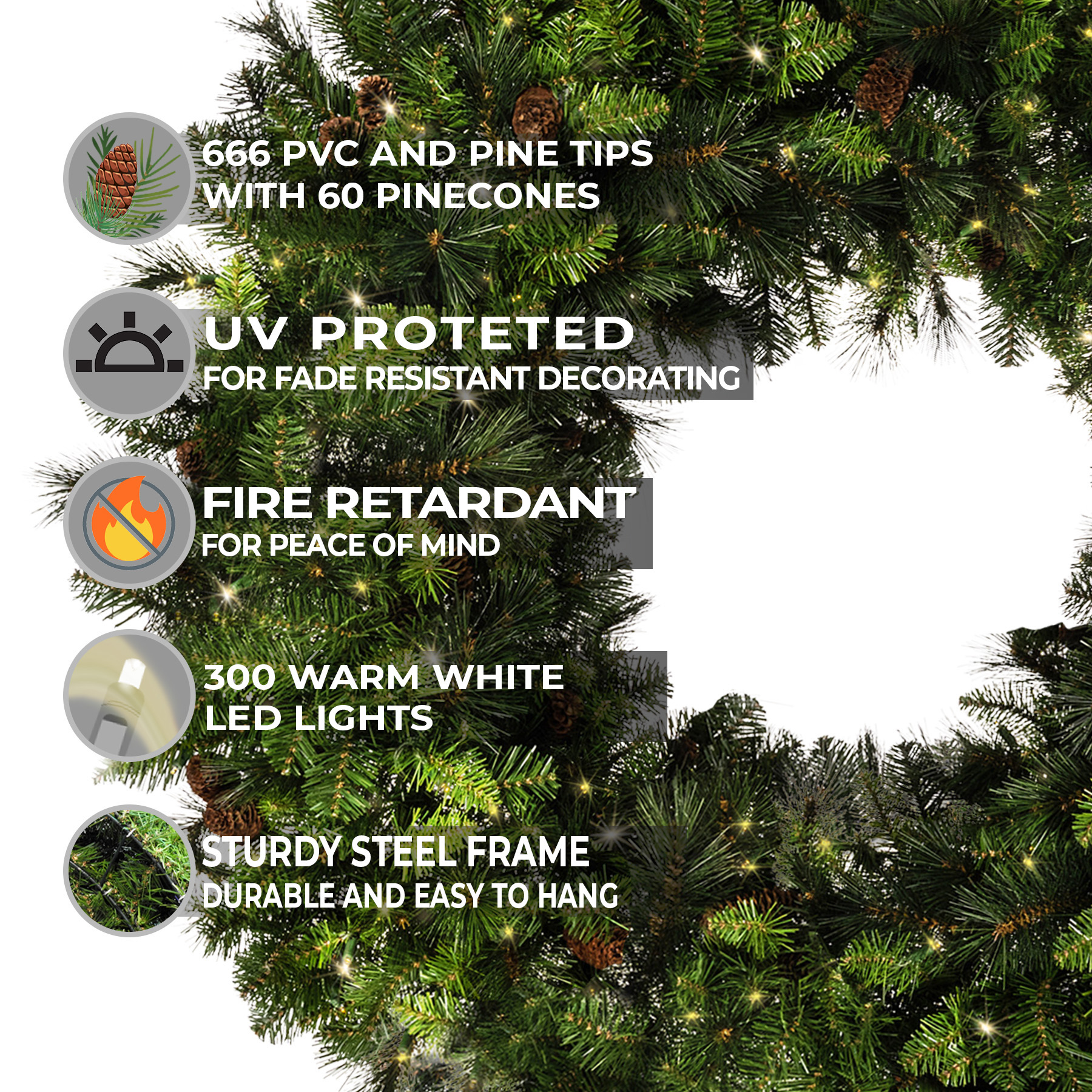 Holidynamics - Mixed Noble Wreath 60", Classic White