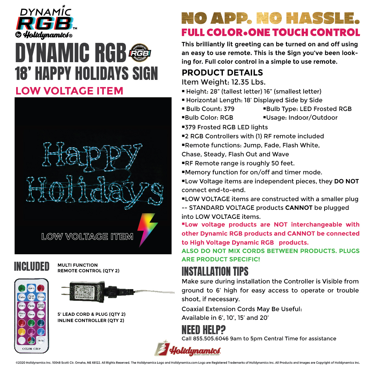 Holidynamics - Sign Dynamic RGB LED Happy Holidays 18'