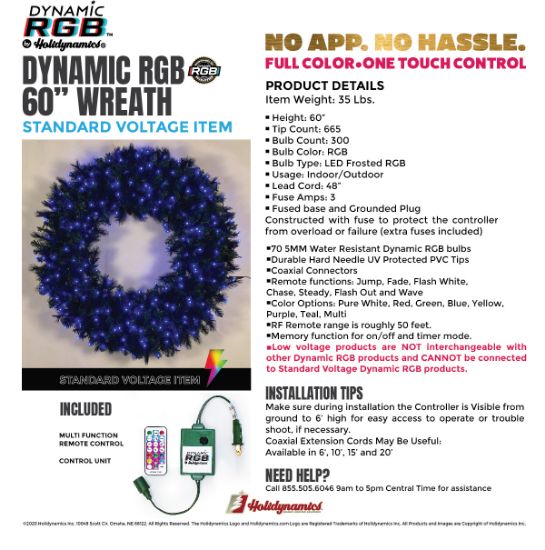Holidynamics - 60" Dynamic Greenery RGB Wreath
