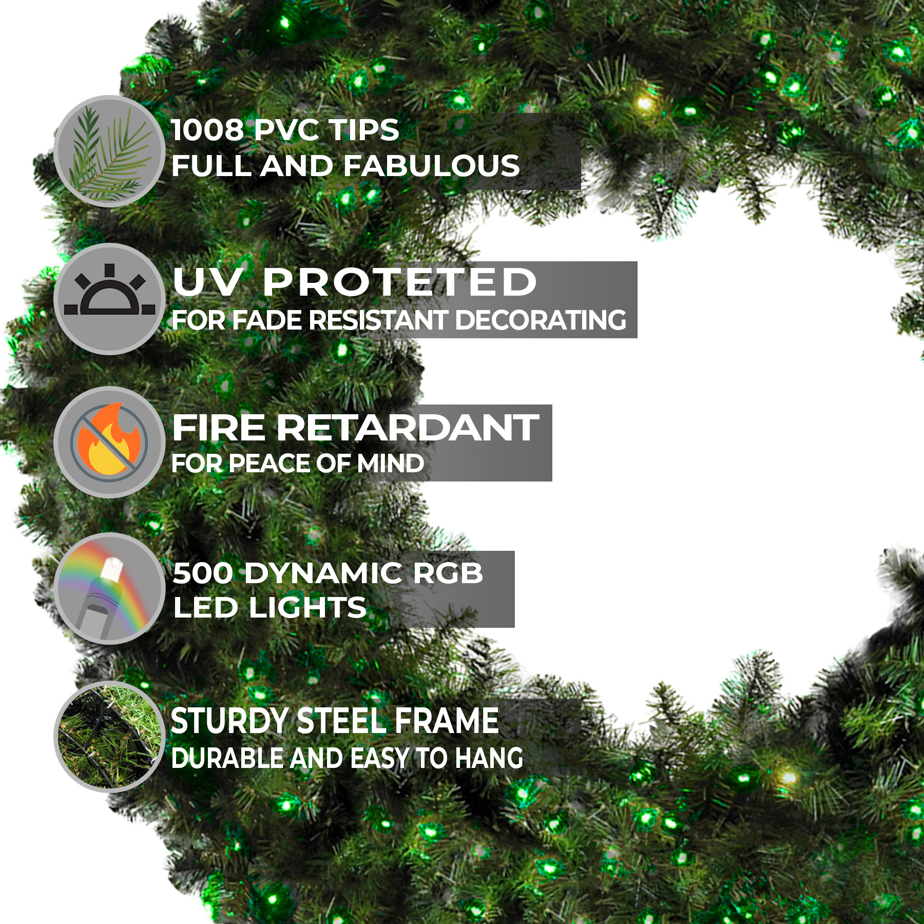 Holidynamics - 72" Dynamic Greenery RGB Wreath