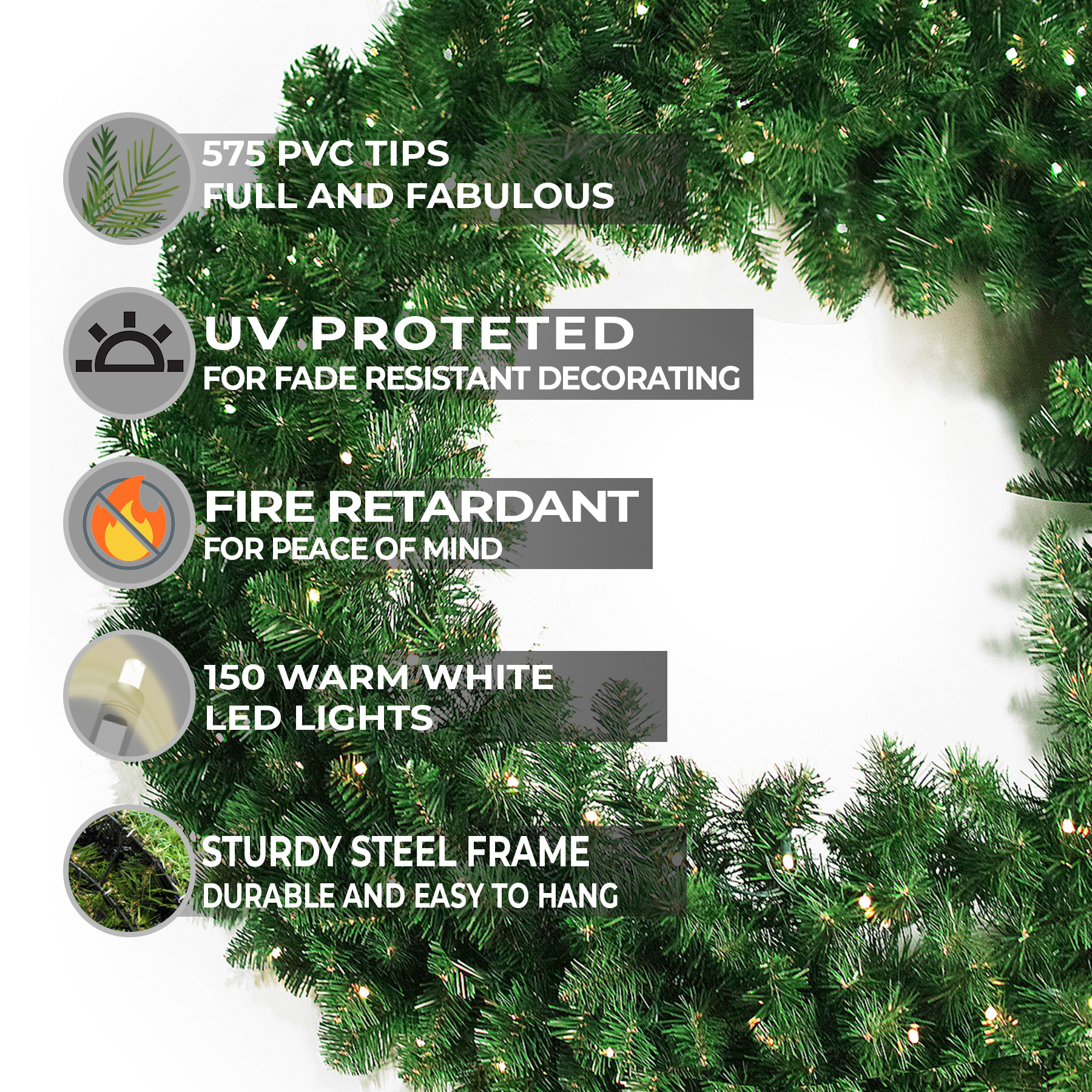 Holidynamics - Oregon Wreath 48", Warm White