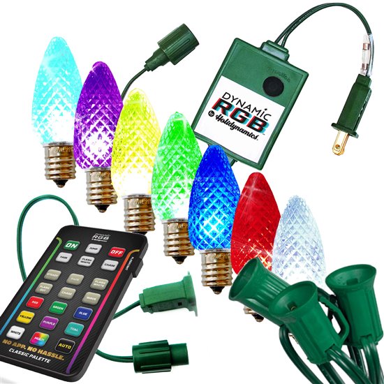 Holidynamics - Dynamic RGB Transparent Faceted C9 bulb Complete Starter Kit