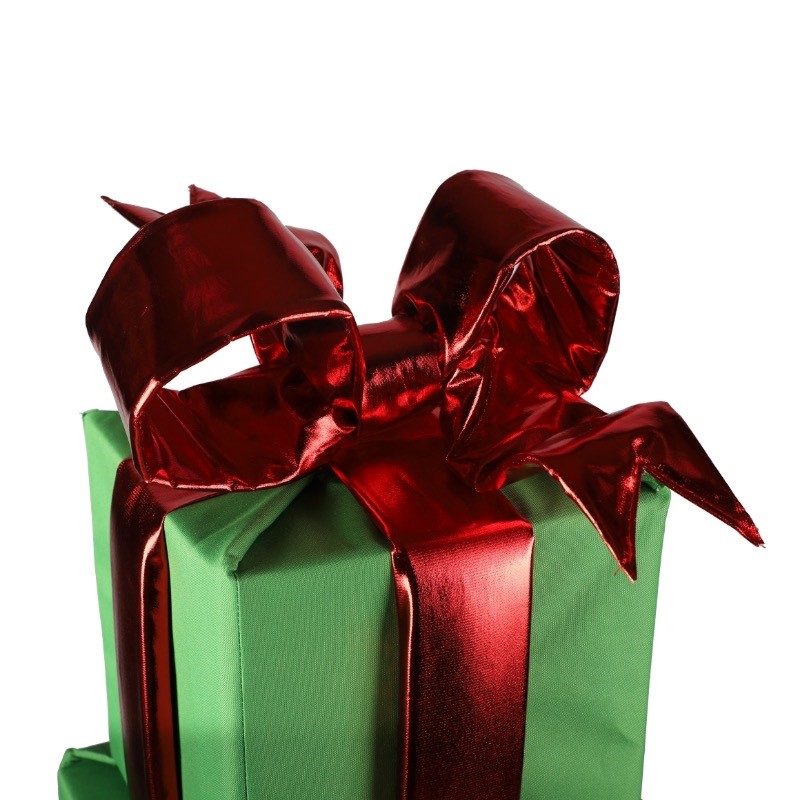 Holidynamics - Nylon Green Gift Boxes with Red Mylar Bows, Set of 3