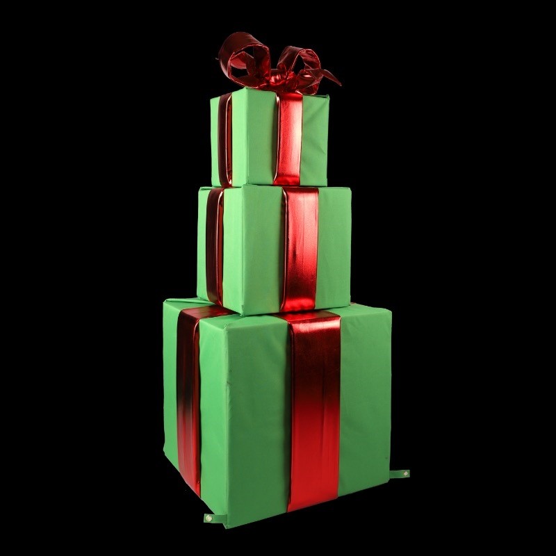 Holidynamics - Nylon Green Gift Boxes with Red Mylar Bows, Set of 3