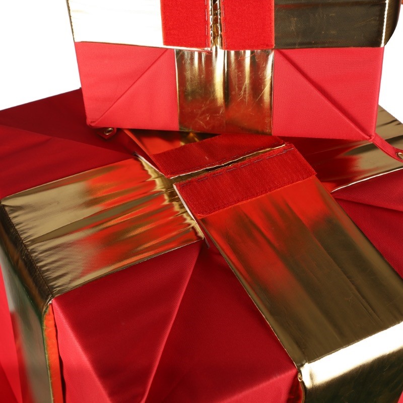 Holidynamics - Nylon Red Gift Boxes with Gold Mylar Bows, Set of 3