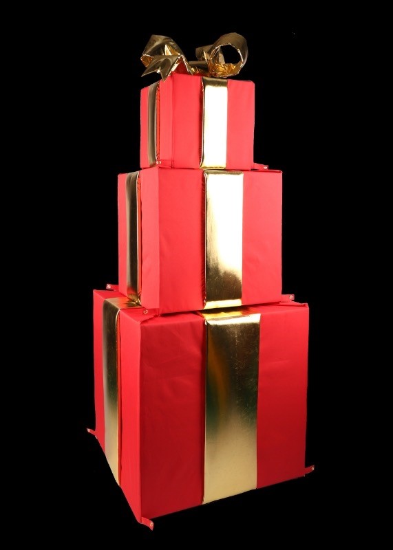 Holidynamics - Nylon Red Gift Boxes with Gold Mylar Bows, Set of 3