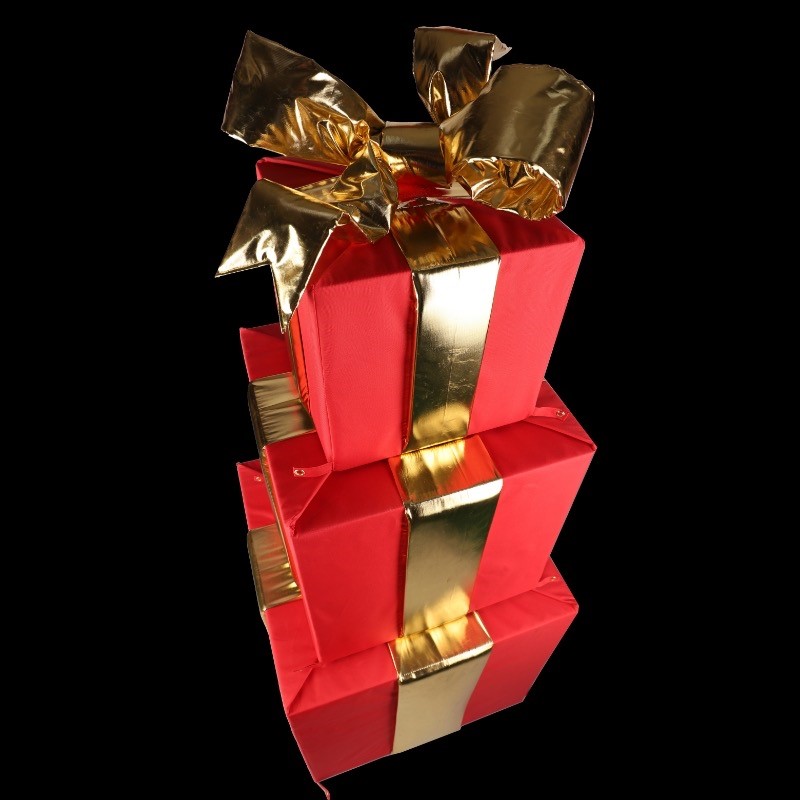 Holidynamics - Nylon Red Gift Boxes with Gold Mylar Bows, Set of 3